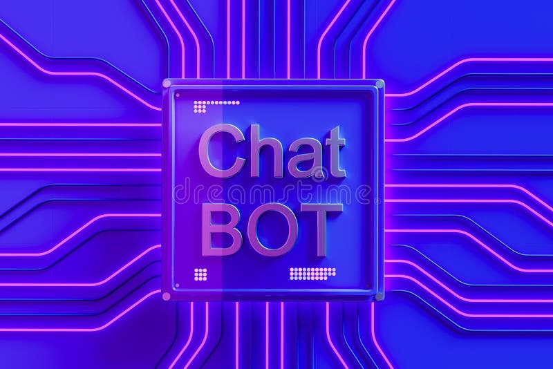 Top View of Chatbot and Chip with Data Processing and Circuit Chain ...