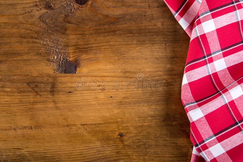 Top View of Checkered Tablecloth on White Wooden Table. Stock Photo ...