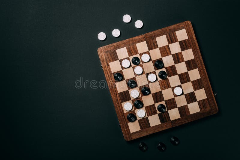 Top View of Checkers on Wooden Checkerboard Stock Image - Image of ...