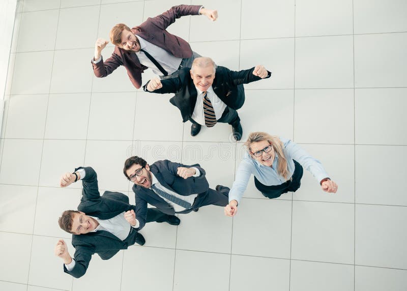 Top View. Cheering Group of Employees Standing in the Office Stock ...