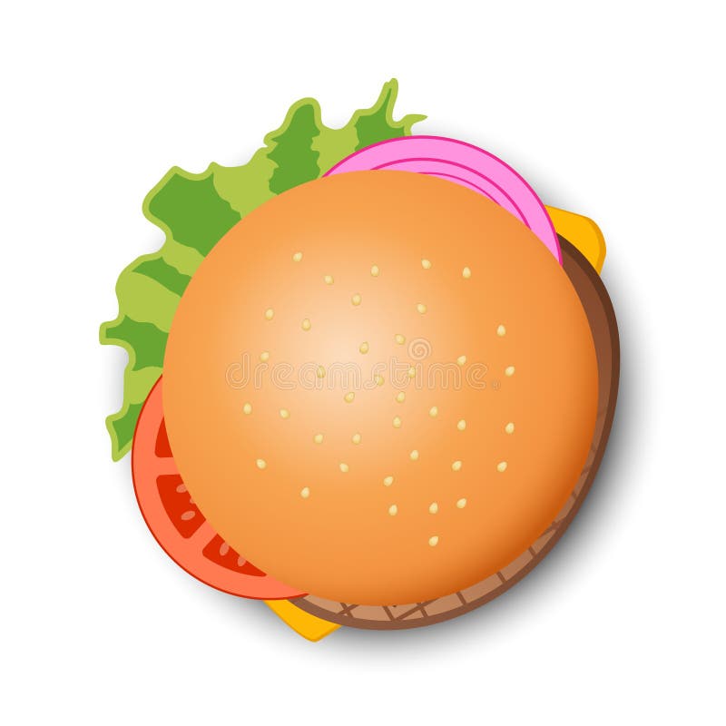 Top View of Cheeseburger Isolated on White Background, Vector ...