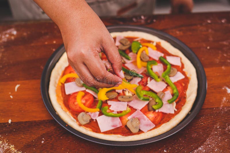Top View, Chef Making Pizza, Italian Food. Stock Image - Image of ...