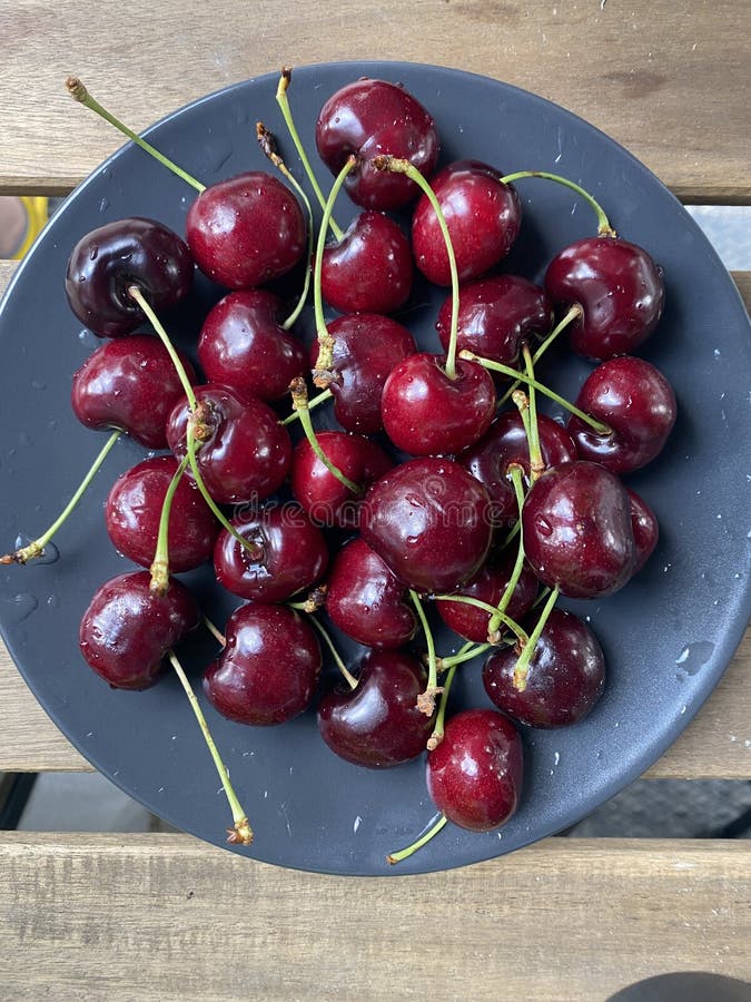 Top View Cherry in Plate, Closeup Stock Image - Image of cherry, health ...