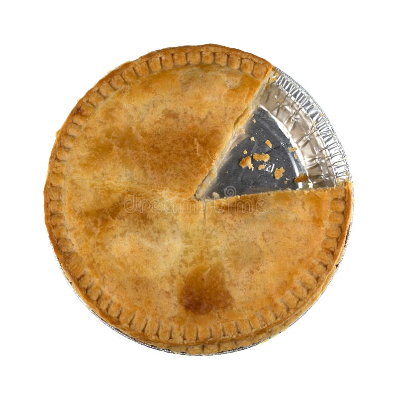 Top View of a Chicken Meat Pie with One Slice Missing Isolated on a ...