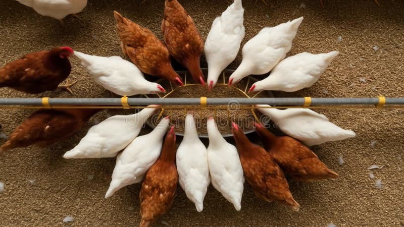 Top View of Chickens Eating from Feeder Stock Footage - Video of beak ...