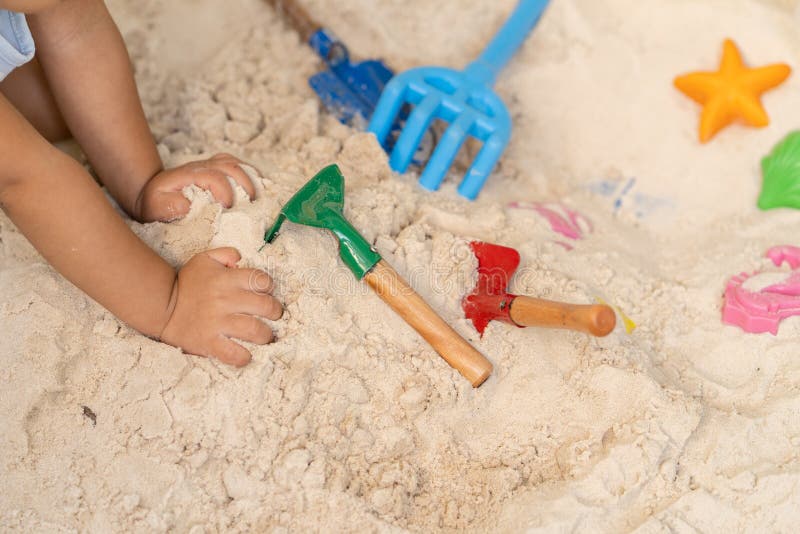 Top View of a Child Playing with Beach Toys on the Sand Stock Image ...