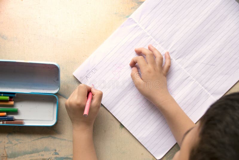 Top View Children are Holding a Color Pencil and Drawing Stock Photo ...