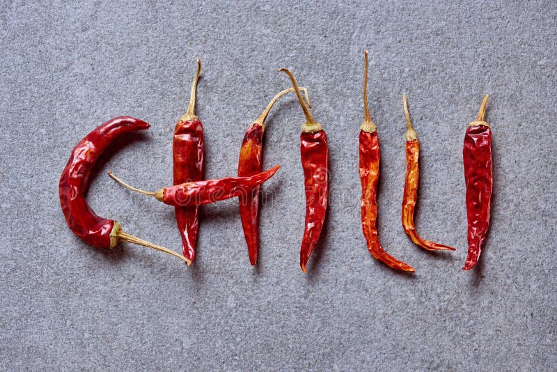 Top View of Chili Peppers Arranged in Chilli Lettering Stock Photo ...