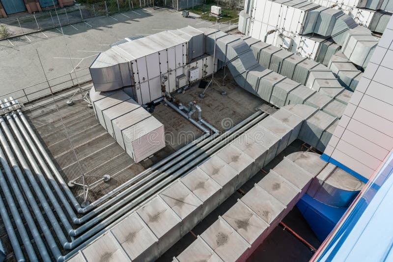 Top View of Chiller Fan Coil System Installed on the Roof of a Building ...