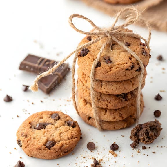 Top View of Chocolate Chip Cookies Stack Bound with String Stock ...