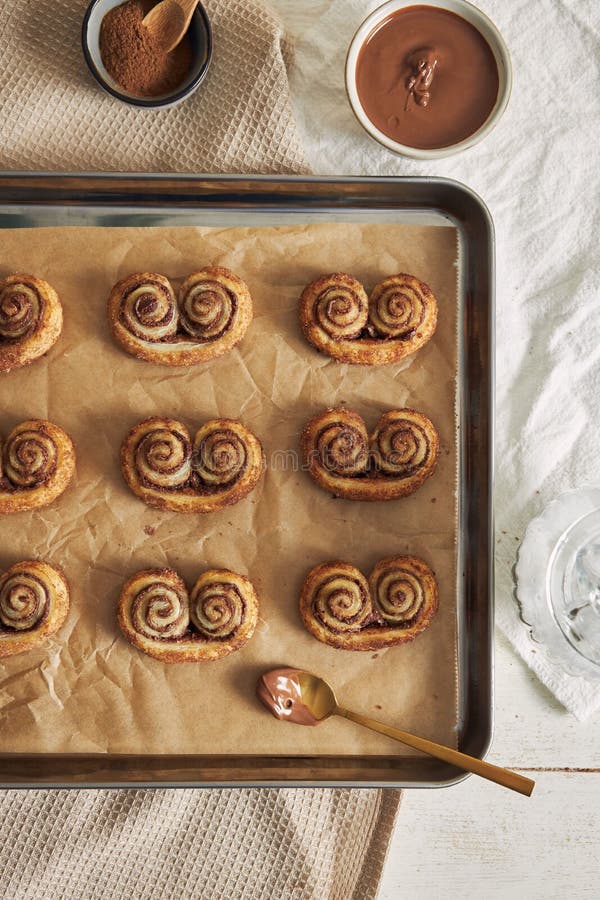 Top View of Chocolate Cinnamon Sugar Rolls on a Sheet Pan on the Table ...
