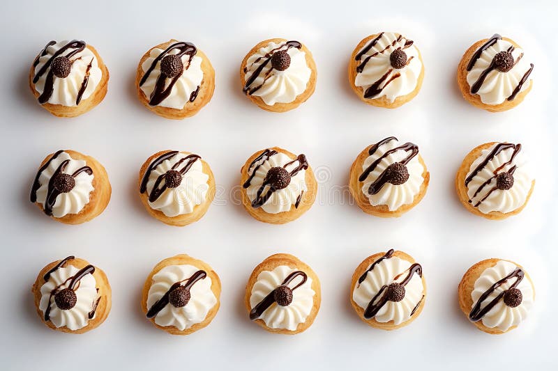 Top View of ChocolateDrizzled Cream Puffs on a White Background Stock ...