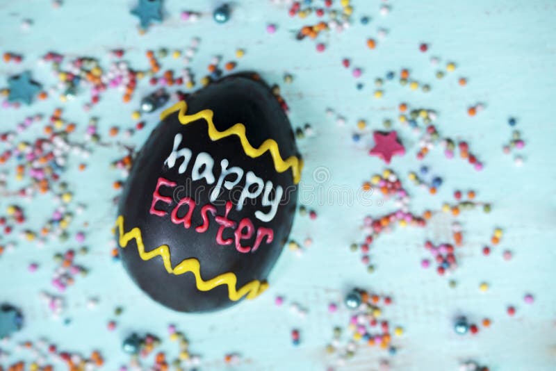 Chocolate Egg Written with Happy Easter Text Stock Image - Image of ...