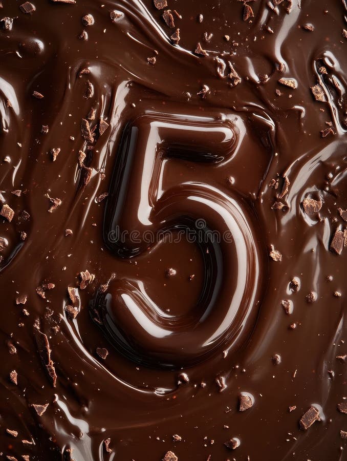Top View of Chocolate Liquid with a Number Five Design for Creative ...