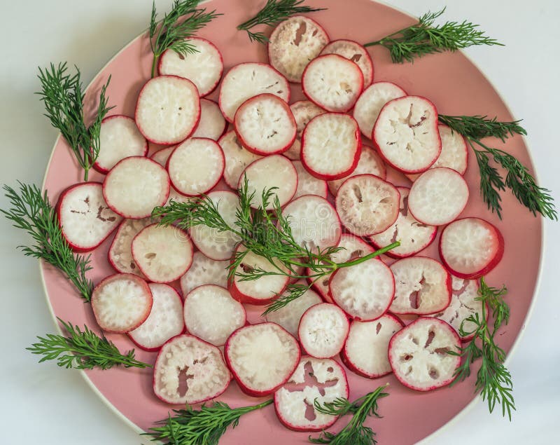Top View on Chopped Radish on a Plate Stock Photo - Image of nutrition ...