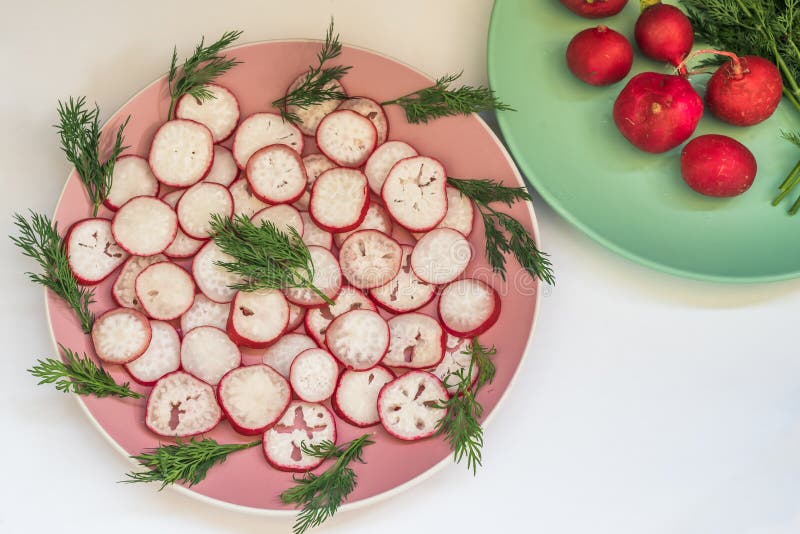 Top View on Chopped Radish on a Plate Stock Image - Image of table ...