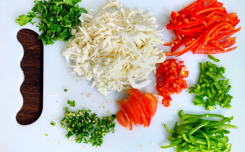 Top View of Chopped Vegetables on White Chopper Stock Photo - Image of ...