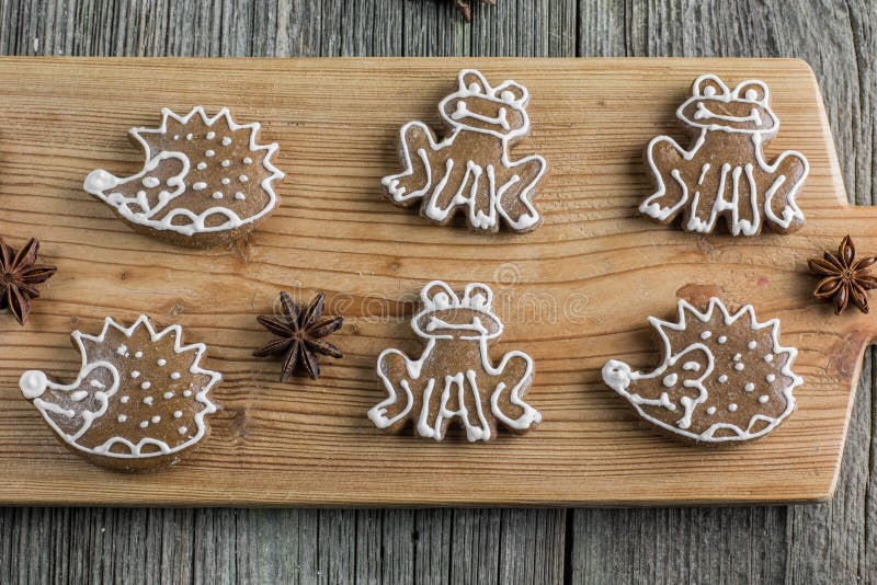 Top View Christmas Gingerbread Frog and Hedgehog Stock Image - Image of ...