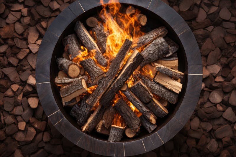 Top View of a Circular Fire Pit with Burning Logs Stock Illustration ...