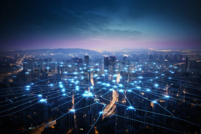 Top View City Digital Network Lines Enhance Urban Connectivity Visually ...