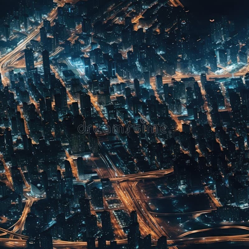 Top View of the City at Night with Illuminated Streets Stock ...