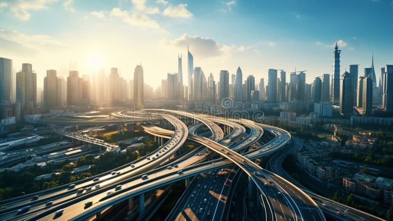 Top View City Traffic of Highway. Road Interchange Stock Image - Image ...