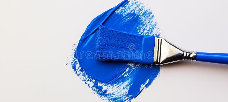 Top View of Classic Blue Paintbrush Stroke on White Background. Stock ...