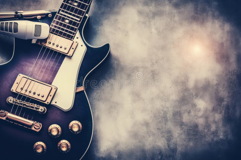 Top View of a Classic Electric Guitar and Microphone on a Rustic ...