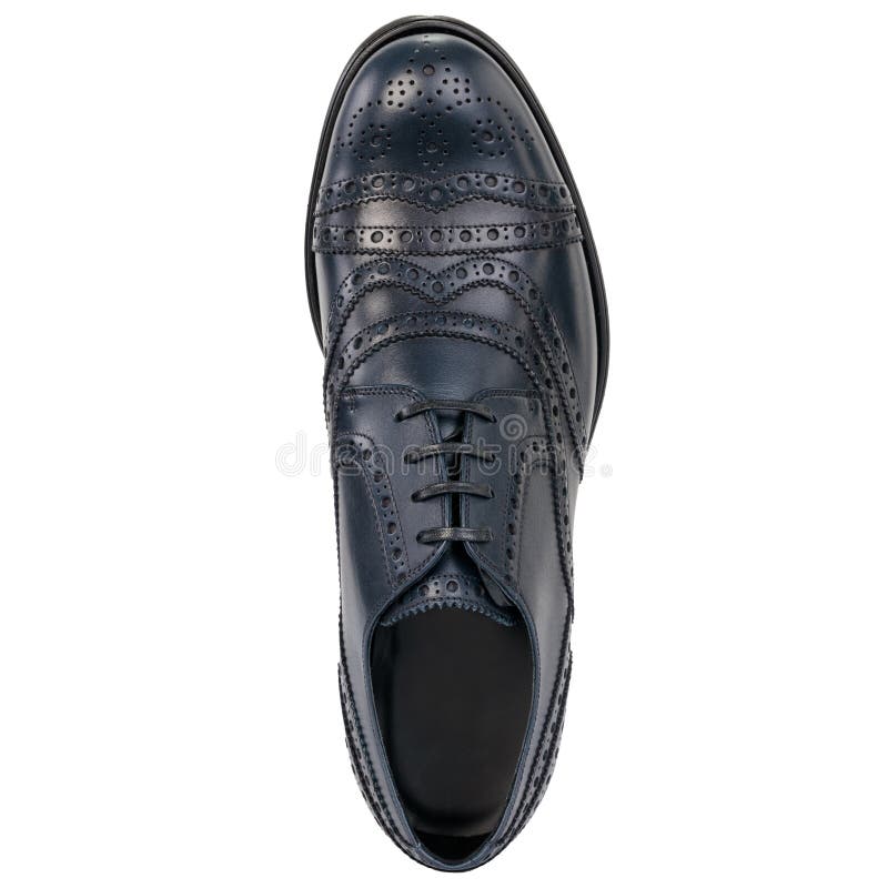 Top View of Classic Navy Blue Brogue Oxford Shoe Stock Image - Image of ...