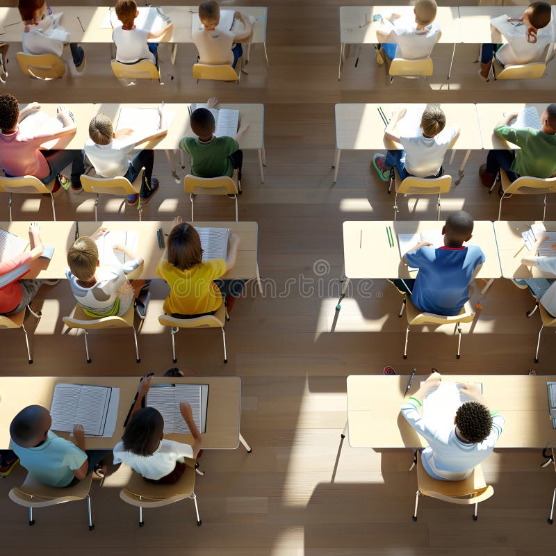 Classroom with Desks and School Children. Stock Illustration ...