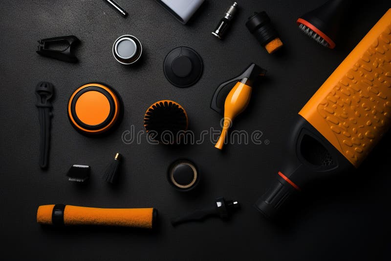 Top View of Cleaning Supplies and Tools for Car Detailing Stock ...