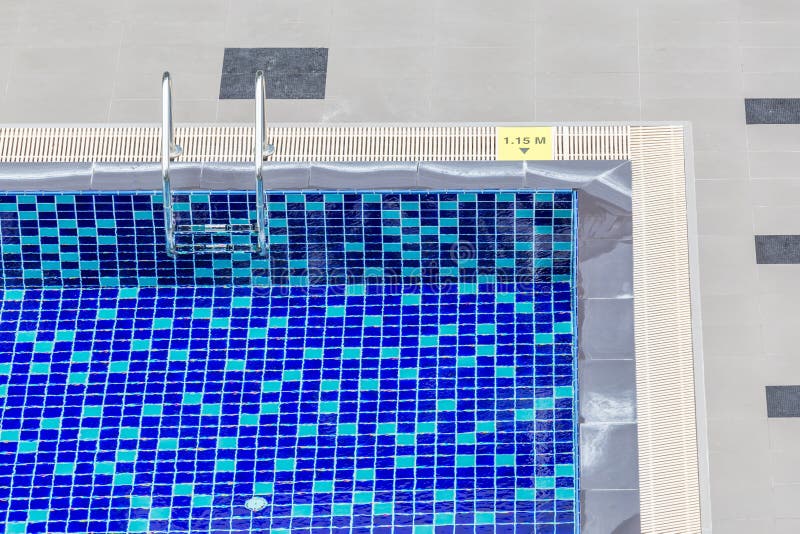 Top View of Clear Blue Swimming Pool with Steel Ladder and Number Depth ...