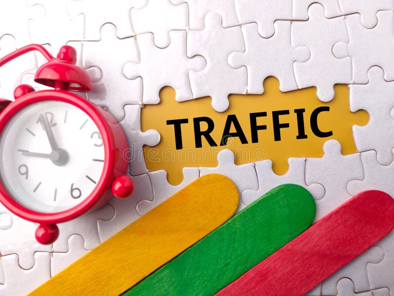 Top View Clock,colored Wooden Stick with Text TRAFFIC Stock Photo ...