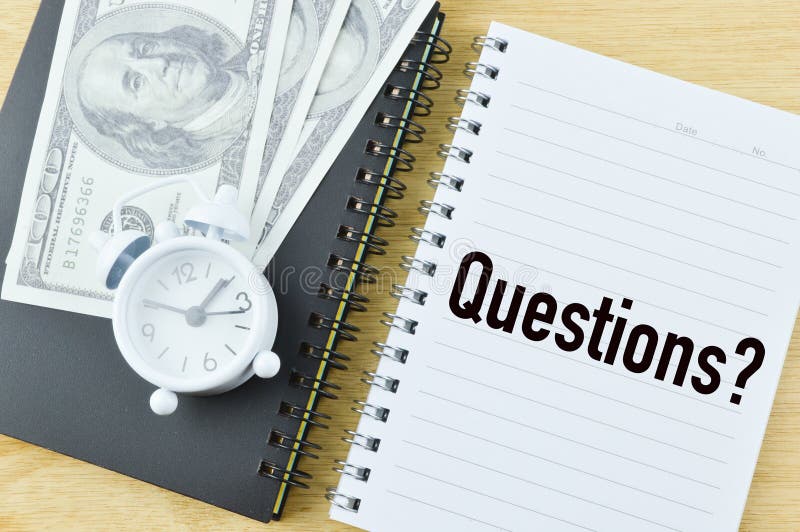 Top View of Clocks, Pen and Notebook Written with Questions Stock Photo ...