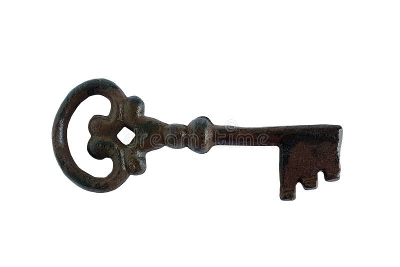 Top View and Close-up of Big Old Iron Key Isolated on White Background ...