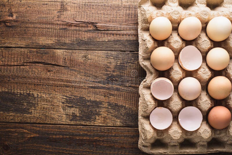 Top View Close Up of Eggshell in Cardboard Recycled Egg Box with Copy ...