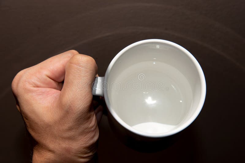 Top View Close Up Hand Hold Water Drink in White Cup Stock Image ...
