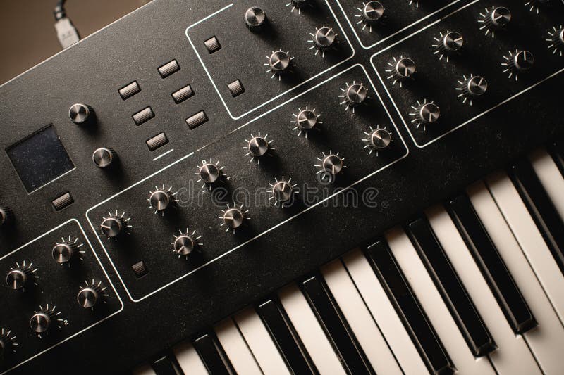 Top View Close-up of a Synthesizer Part with Various Controls for ...