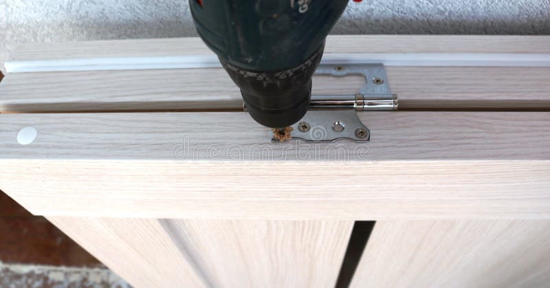 Making Holes for Installing Door Hinges Stock Image - Image of door ...