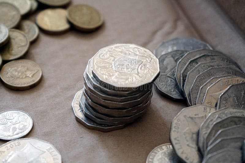 Top View Closeup of the Australian Coins Stock Image - Image of ...