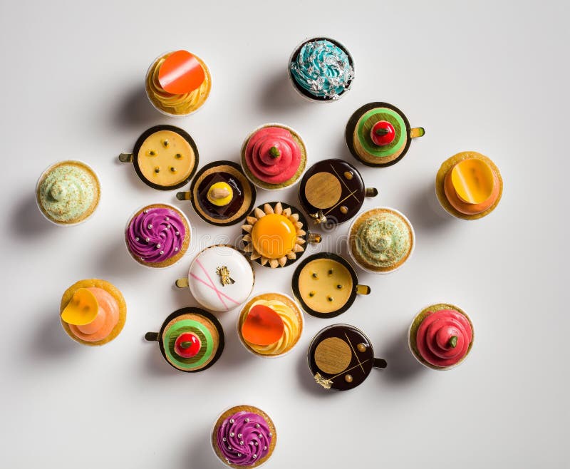 Top View Closeup of Colorful Artistic Cupcakes with Different Flavors ...