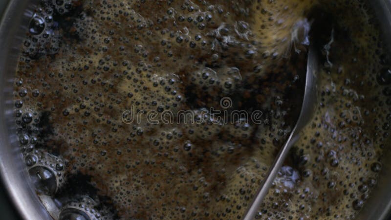 Top View Closeup of Tea Boiling with Foamy Surface and Bubbles, and ...
