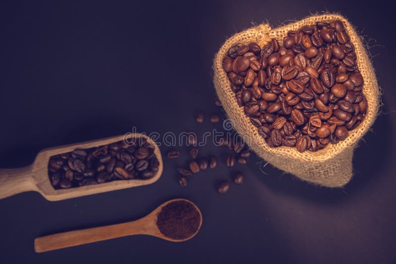 Coffee grounded and beans stock photo. Image of bowl - 109843966