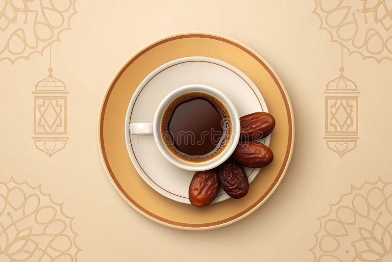 Top View of Coffee Cup and Dates on Saucer Stock Illustration ...
