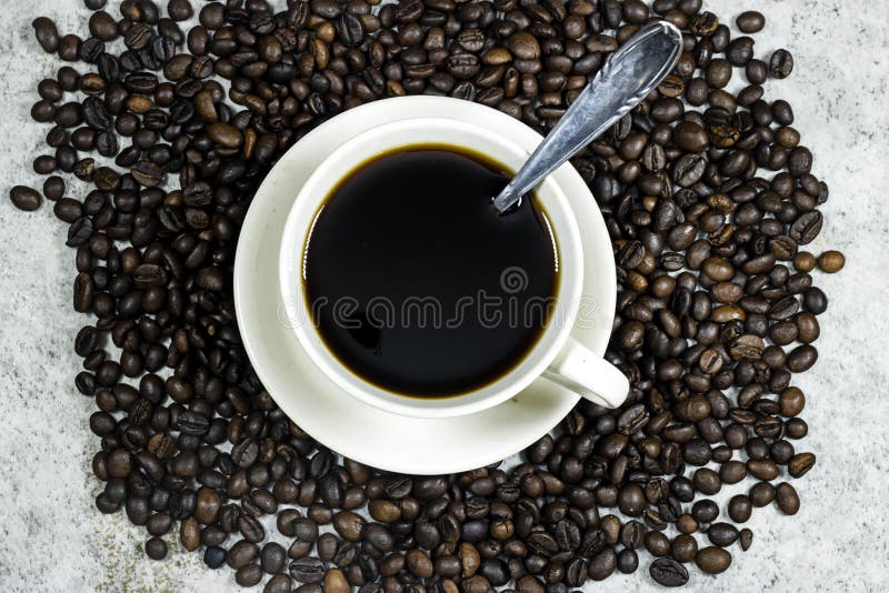 Top View of Coffee Grains and a Cup from Coffee Stock Photo - Image of ...
