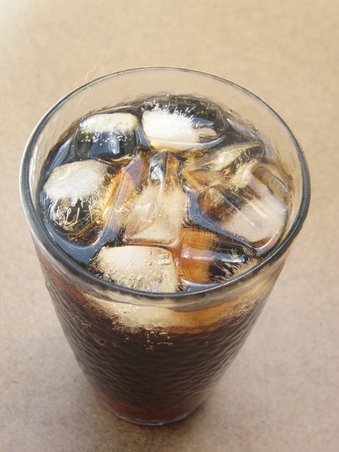 Top View of Cola with Ice in Glass on Wood Stock Photo - Image of cola ...