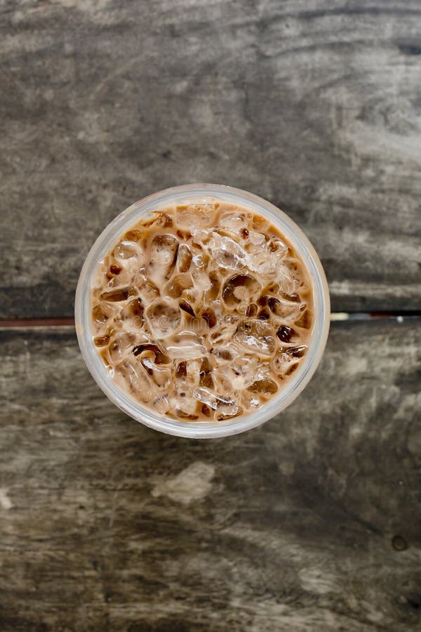Top View Cold Coffee Drink with Ice on Old Wood Table Stock Image ...