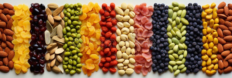 Top View Collage of Assorted Nuts and Dried Fruits with Vertical ...