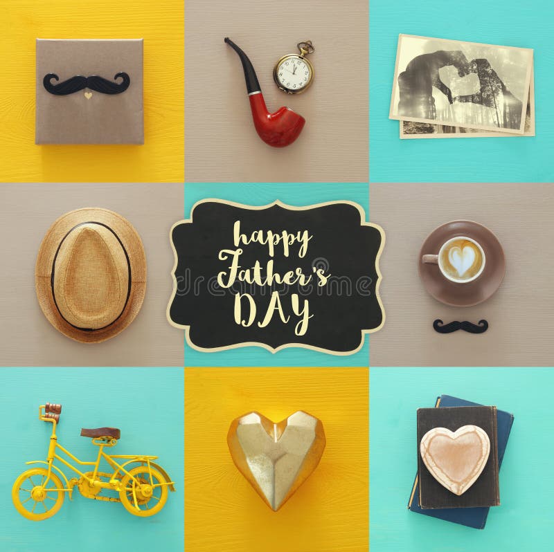 Top View Collage with Man Life Style Objects. Father`s Day Concept ...