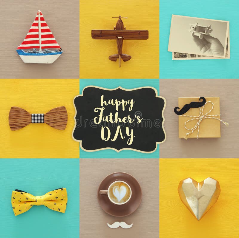 Top View Collage with Man Life Style Objects. Father`s Day Concept ...